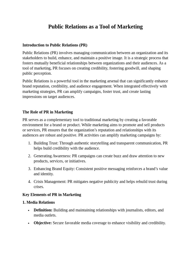Public Relations As A Tool of Marketing Class Notes | PDF | Public ...