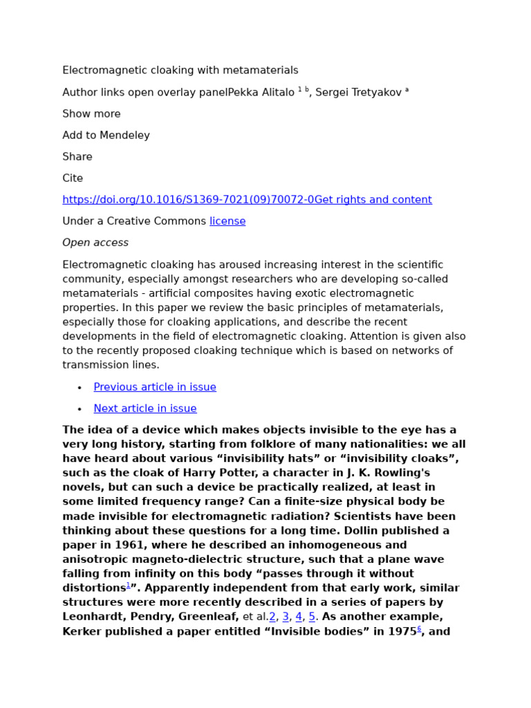 Electromagnetic cloaking with metamaterials | PDF | Metamaterial | Scattering