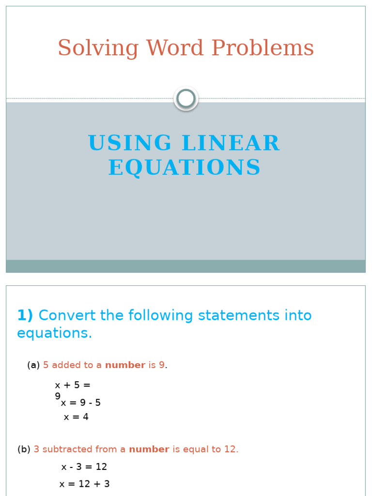 Solving Word Problems | PDF | Length | Equations