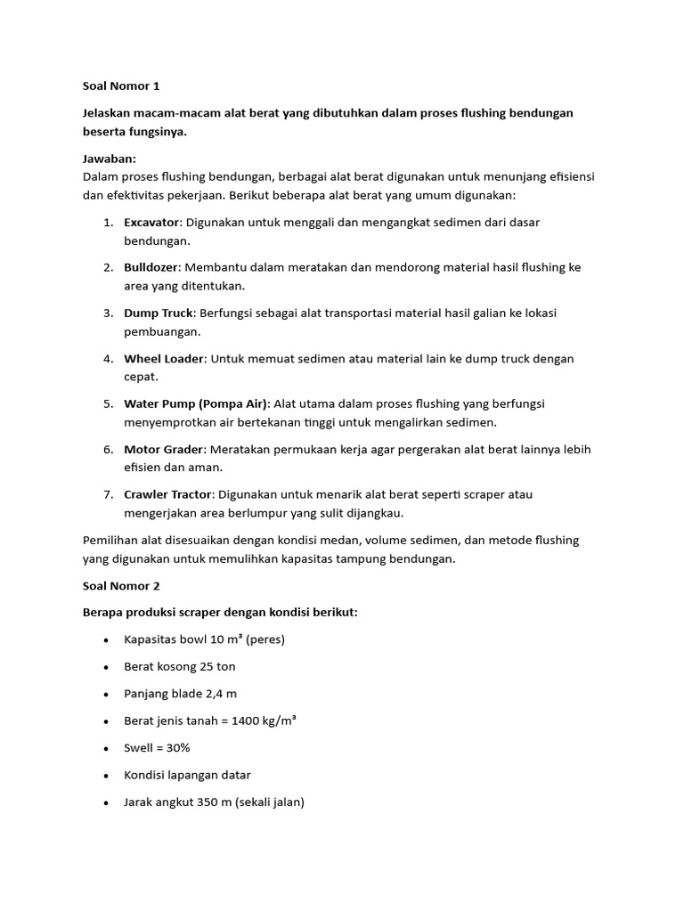 Alat Berat untuk Flushing Bendungan | PDF