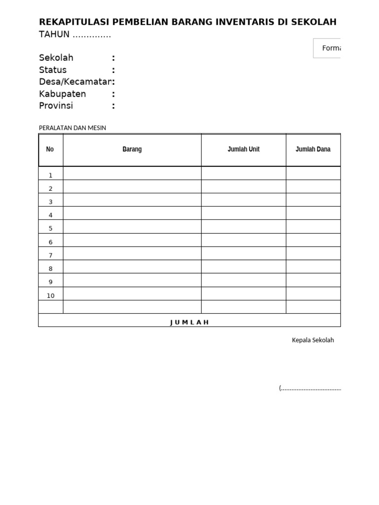 Contoh Form Aset Bos-09 | PDF