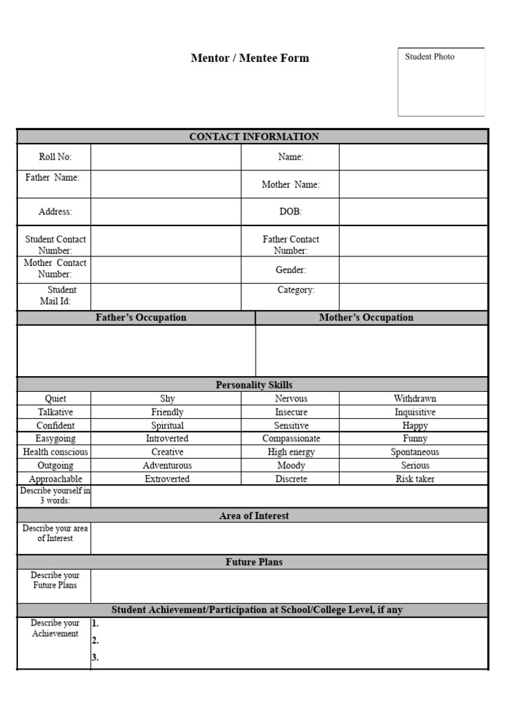 Mentor-Mentee Form - 250125 - 164224 | PDF | Psychology | Psychological ...