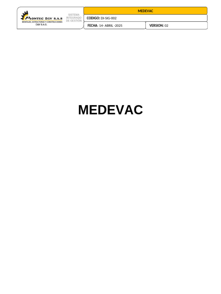 DI-SIG-002 FLUJOGRAMA MEDEVAC | PDF | Hospital | Medicina CLINICA