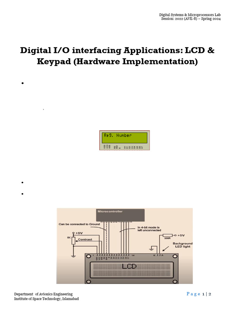 Lab 4 - LCD and Keypad Interfacing on Hardware | PDF | Microcontroller | Computer Hardware
