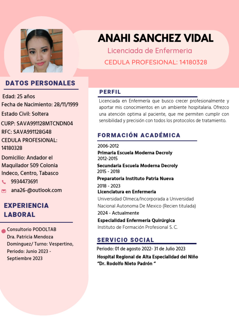 Curriculum Vitae de Anahi | PDF | Enfermería | Hospital