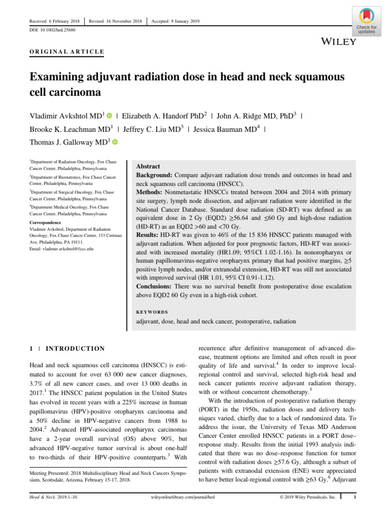 Radiation Dose in Head and Neck Squamous | PDF | Radiation Therapy ...