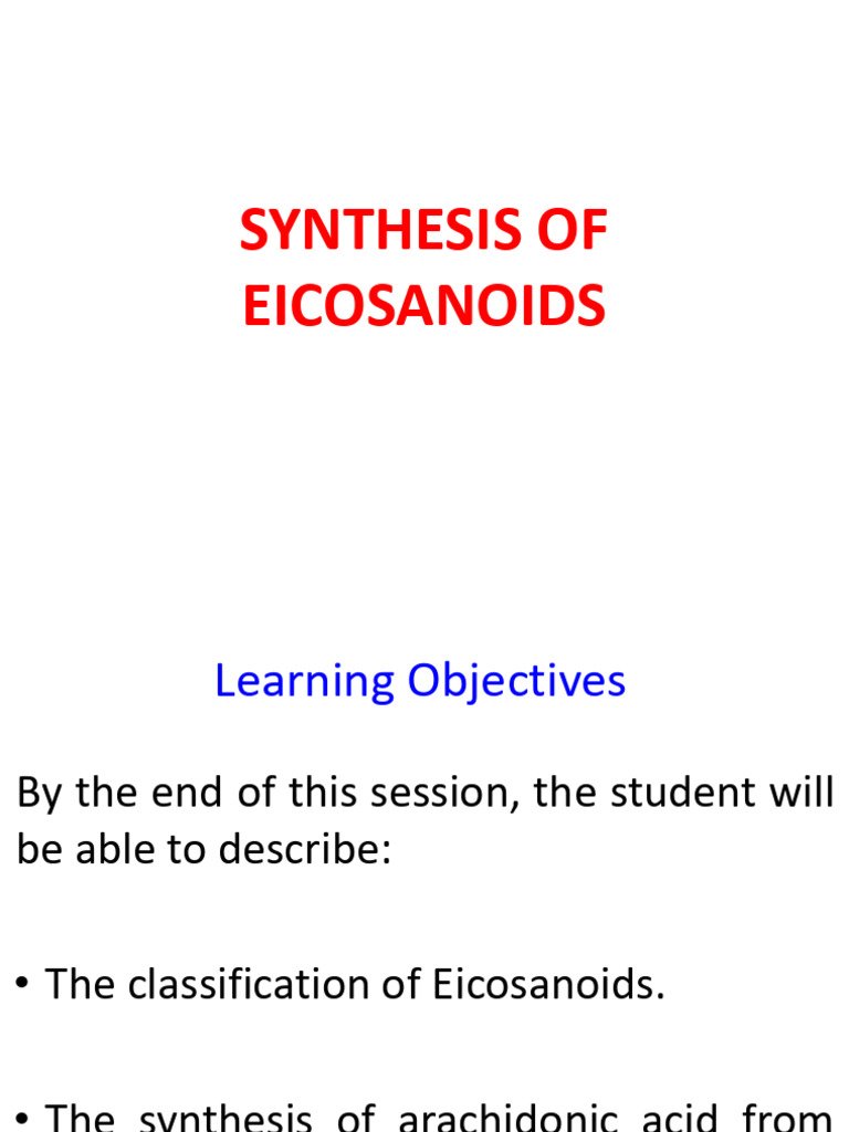 Eicosanoid Synthesis and Functions | PDF | Prostaglandin | Biochemistry