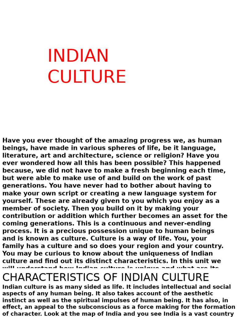 Indian Culture Presentation | PDF | Knowledge | Traditions