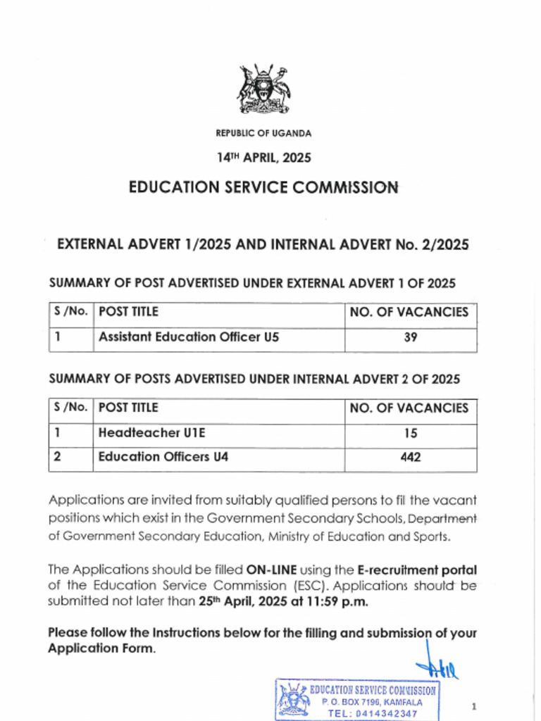 Advert No.1 2025 Summary | PDF