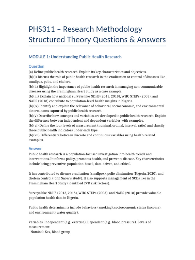 PHS311 Theory QA All 11 Modules FULL | PDF | Sampling (Statistics) | Validity (Statistics)