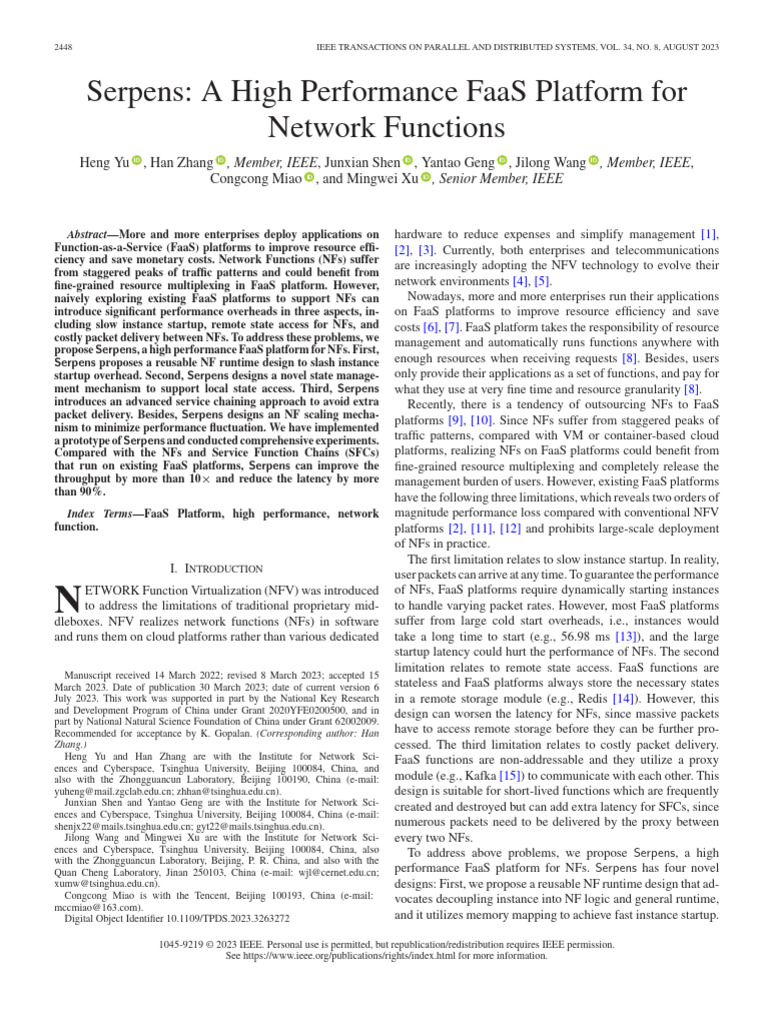 Serpens A High Performance FaaS Platform For Network Functions | PDF | Cloud Computing | Proxy ...