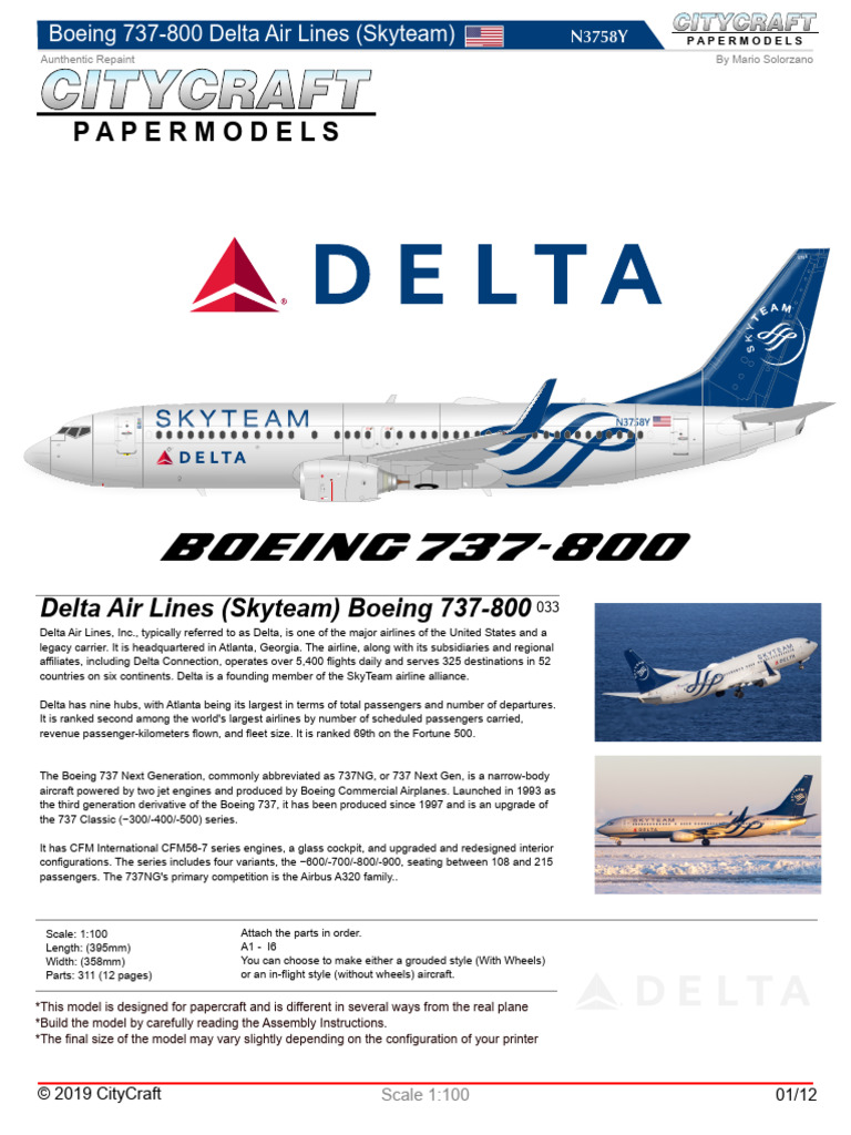 Boeing 737-800 - Delta Air Lines (Skyteam Livery) - 1 100 | PDF | Delta ...