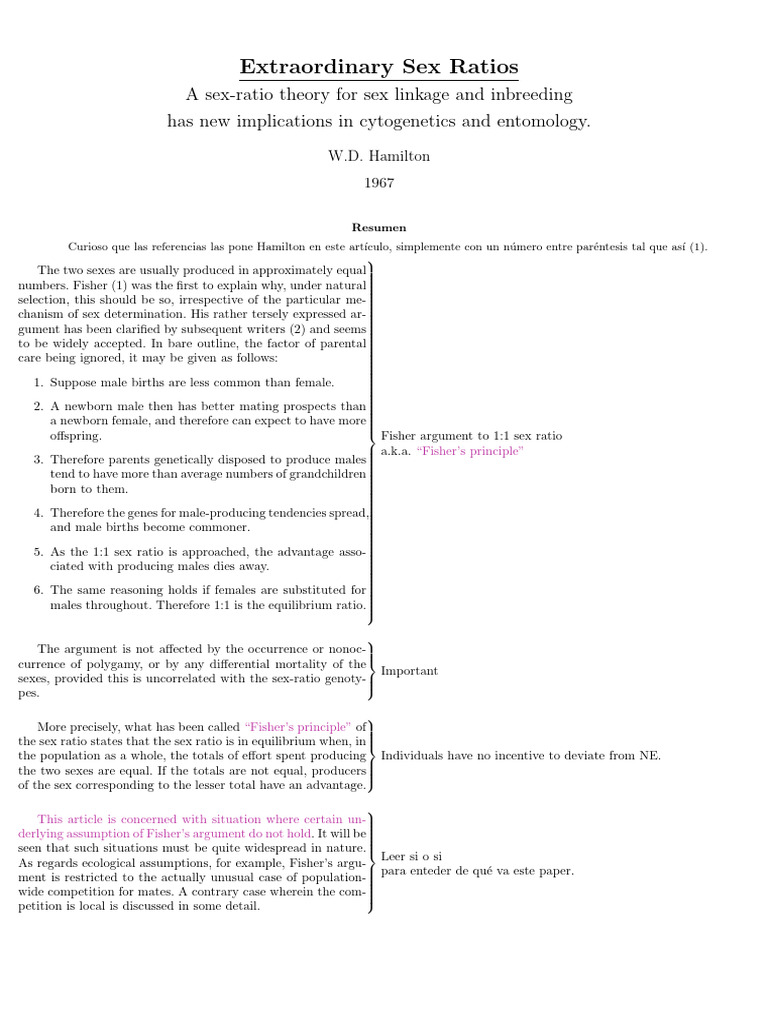 BIO 1967 Hamilton Extraordinary Sex Ratios | PDF | Mutation | Sex