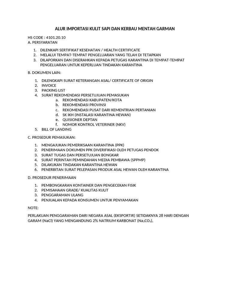 Alur Importasi Kulit Sapi Dan Kerbau Mentah Garman | PDF
