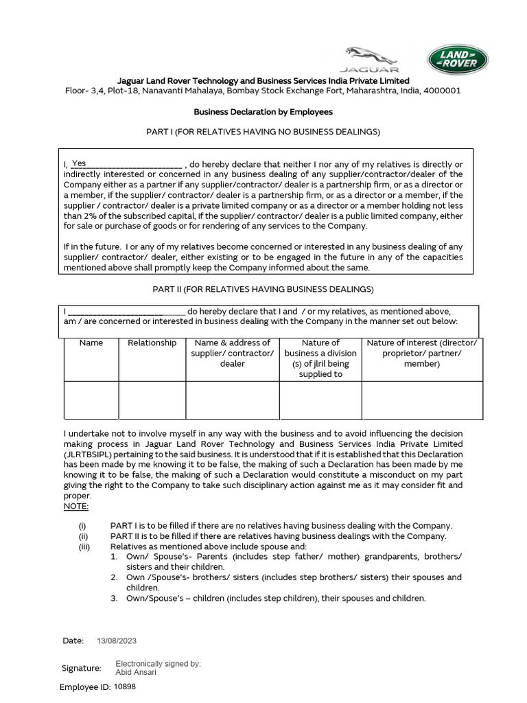 Business Declaration Form | PDF | Business | Justice
