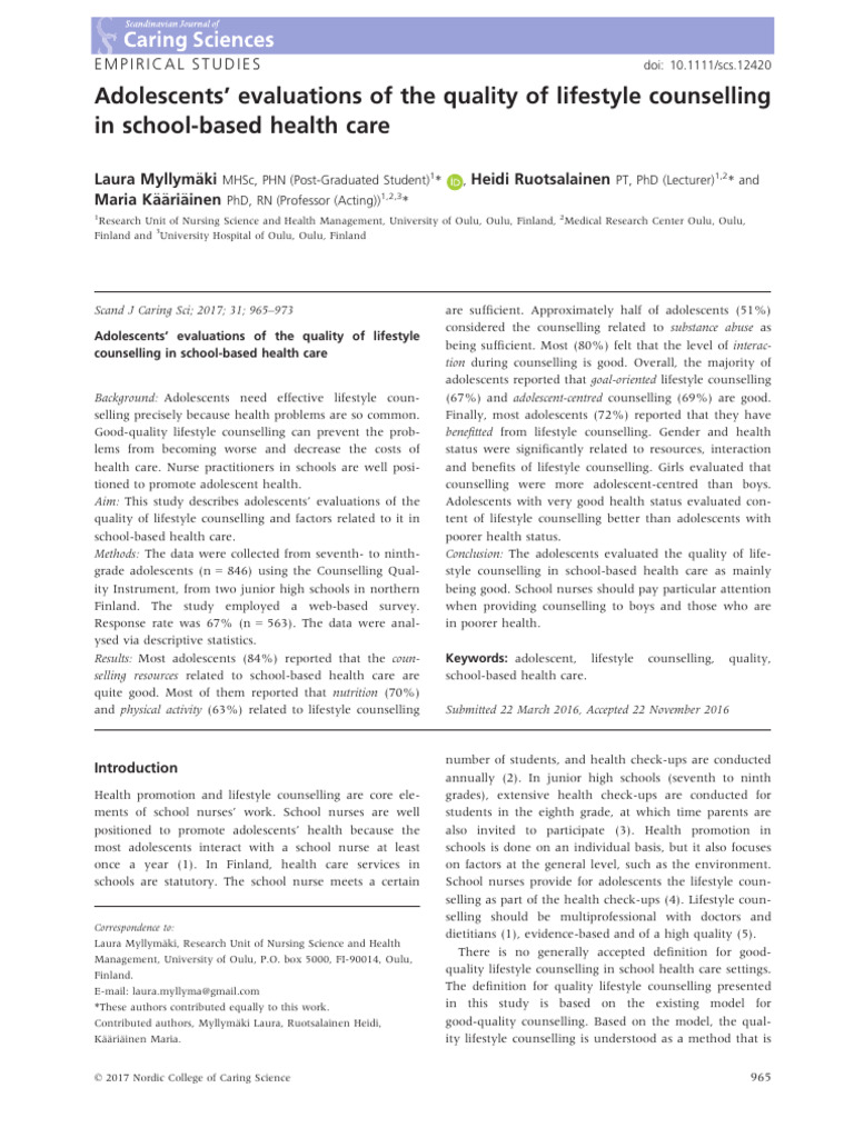 Adolescent Evaluations of Lifestyle Counselling | PDF | Adolescence ...