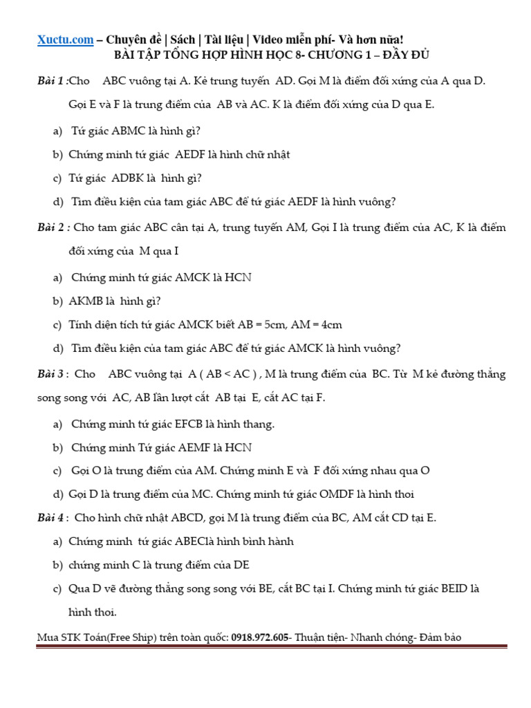 Bai Tap Tong Hop HH 8 Chuong 1 Tu Giac Day Du | PDF