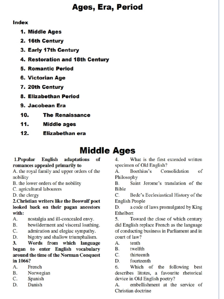 Ages of English Litt MCQS | PDF
