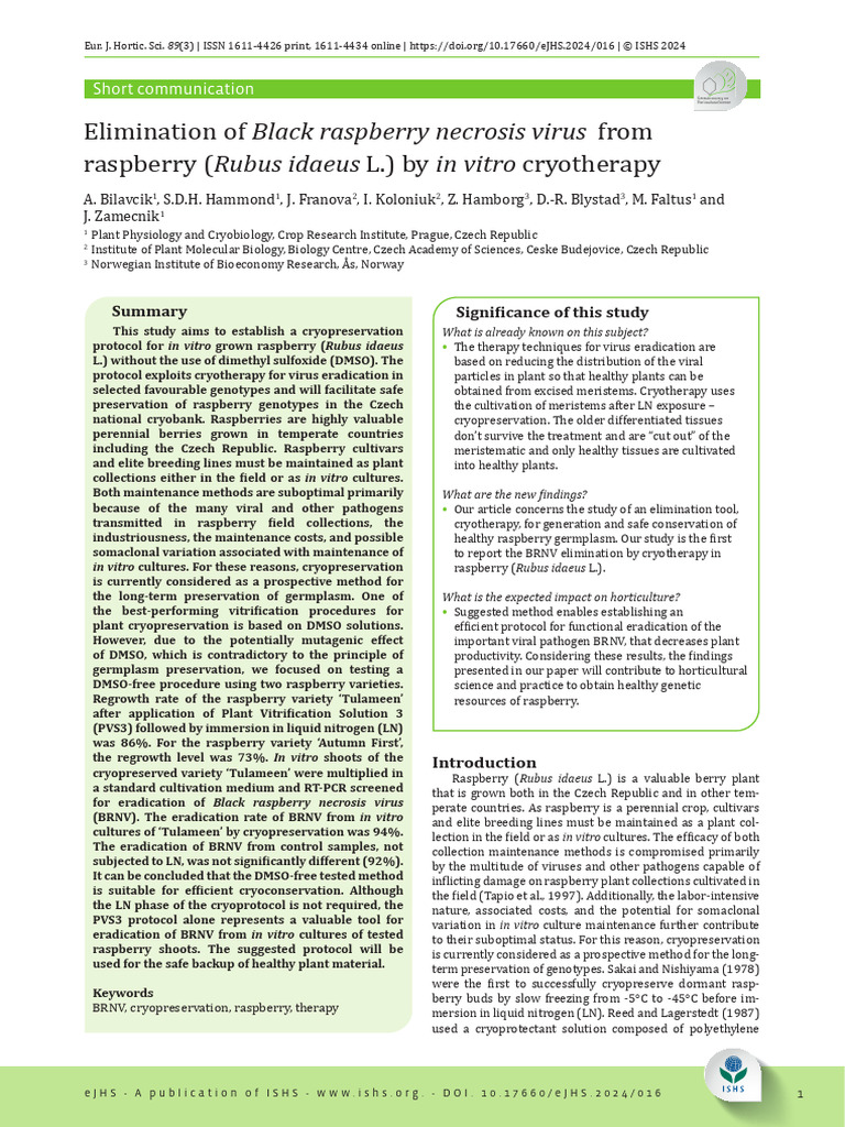 Elimination of Black Raspberry Necrosis Virus From Raspberry (Rubus ...