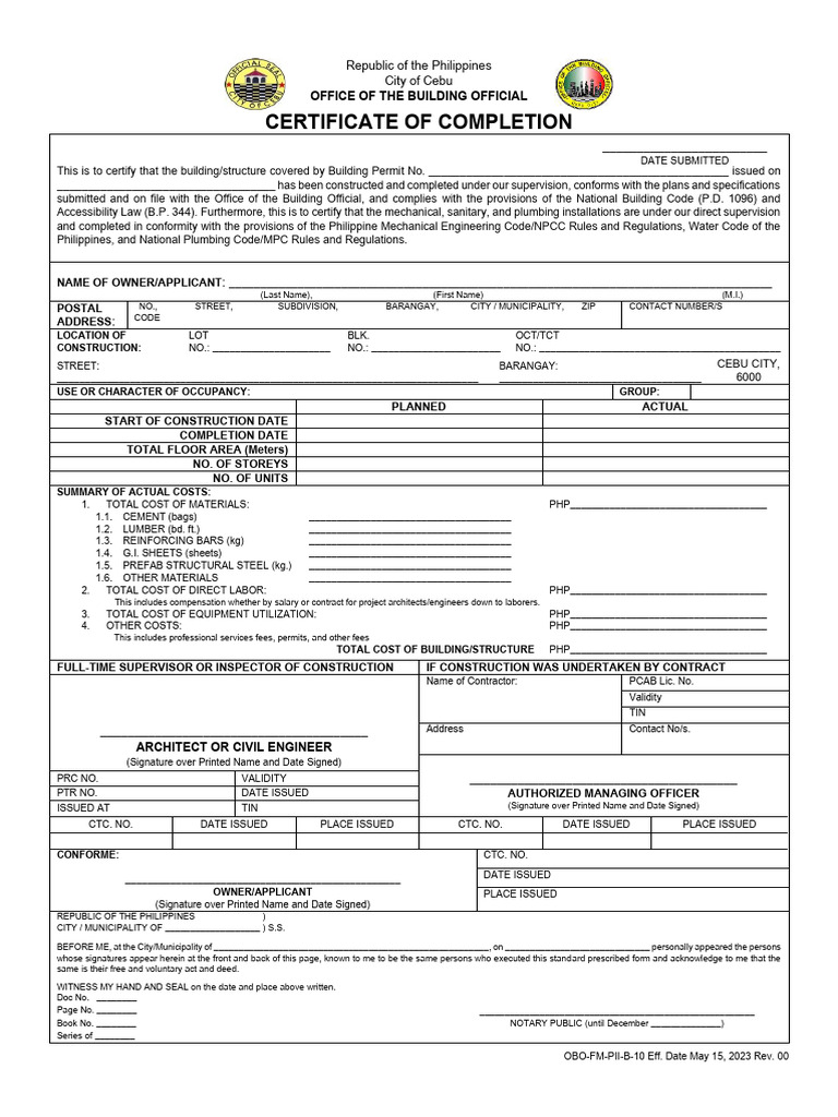 Certificate of Completion for Cebu City | PDF