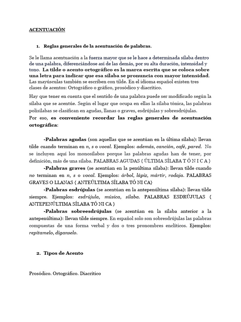 ACENTUACIÓN. Reglas Generales | PDF | Unidades Semánticas | Mecánica ...