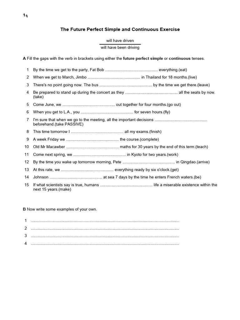 Future Perfect Tense Exercises | PDF | Linguistic Morphology | Semantic ...