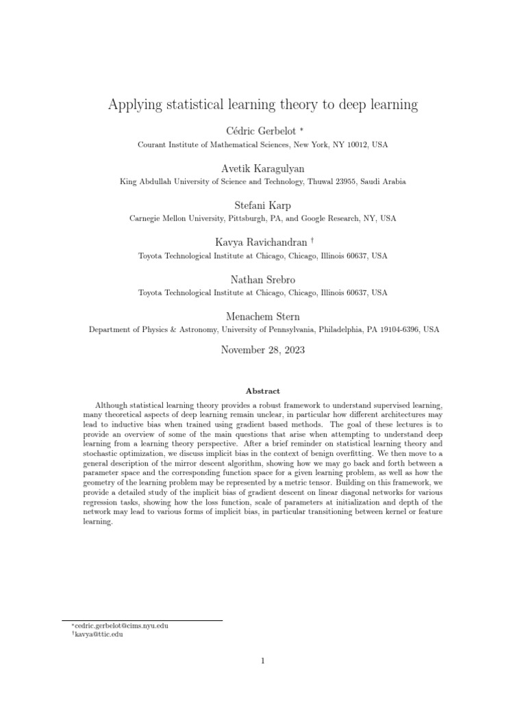 Applying statistical learning theory to deep learning | PDF | Support ...