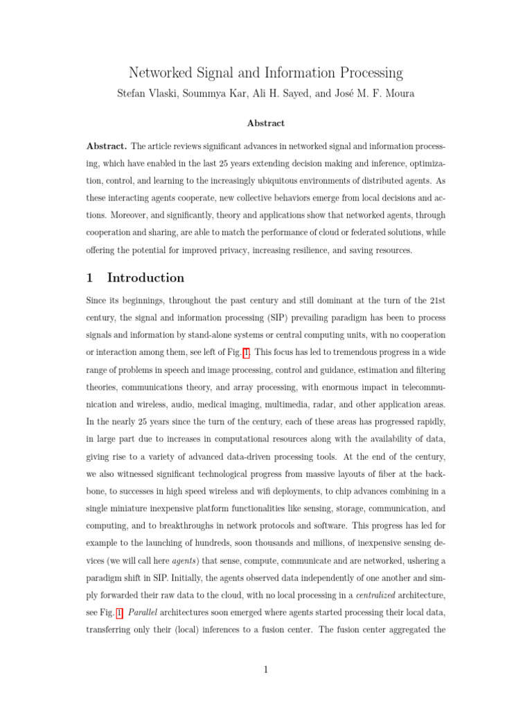 Networked Signal and Information Processing | PDF | Statistical Inference | Mathematical ...