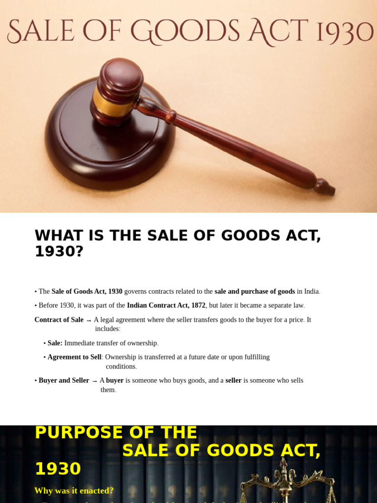 Sale of Goods Act, 1930 Overview | PDF | Breach Of Contract | Sales