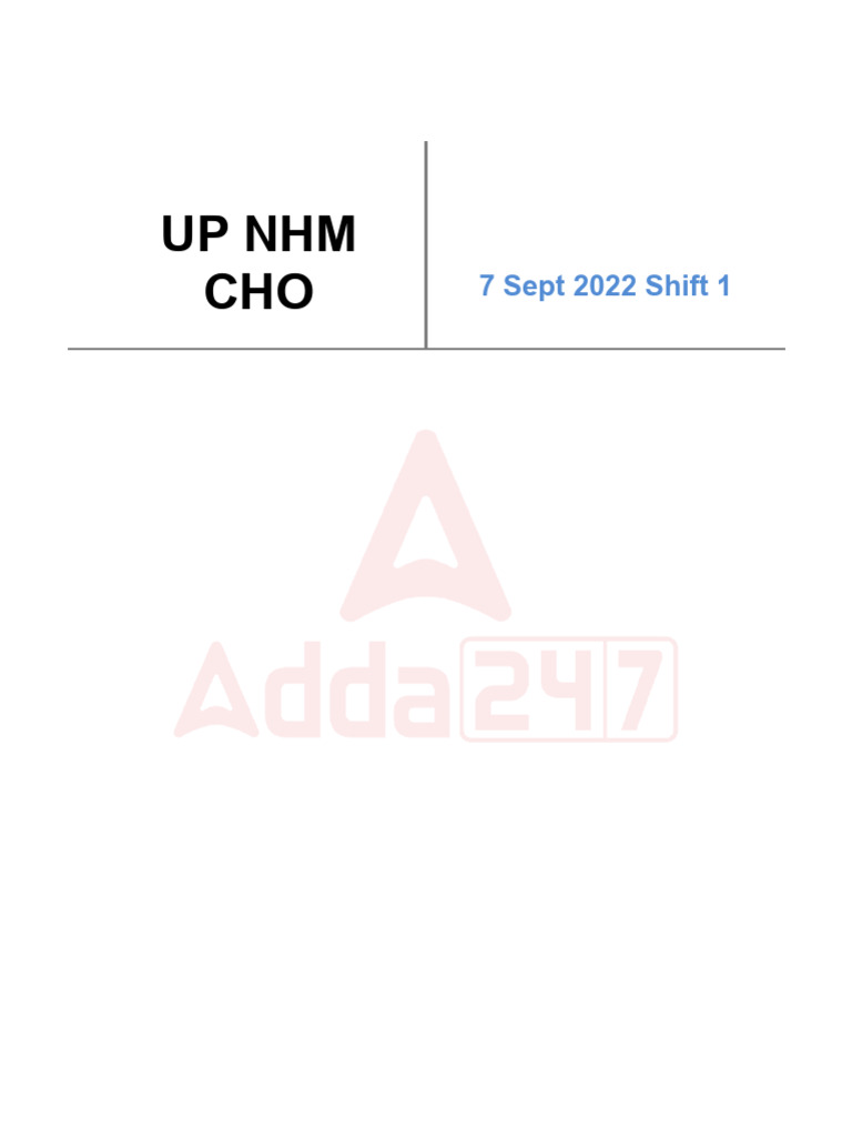 Up NHM Cho 7 Sept 2022 Shift 1 | PDF