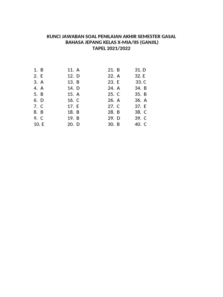 Kunci Jawaban Soal Penilaian Akhir Semester Gasal | PDF