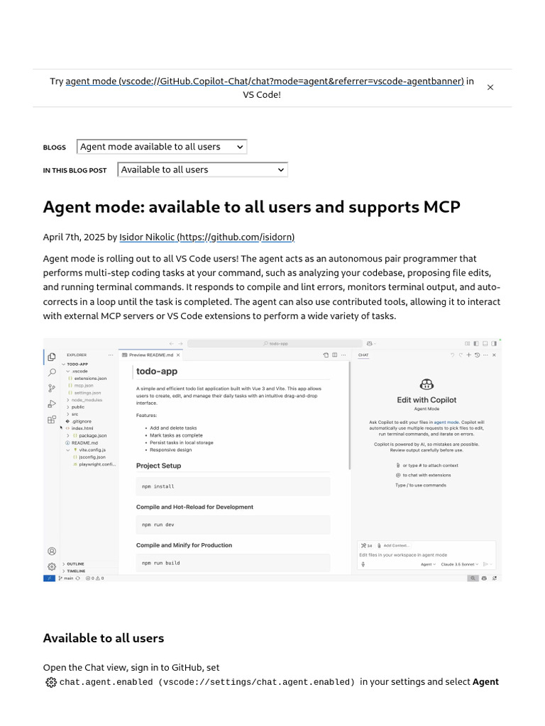 VS Code Agent Mode Now Available | PDF | Computing | Software