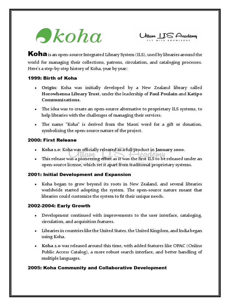 History of KOHA | PDF | Libraries | Cloud Computing