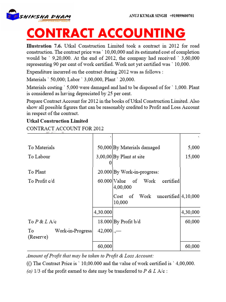 Contract Account Preparation and Analysis | PDF | Expense | Depreciation