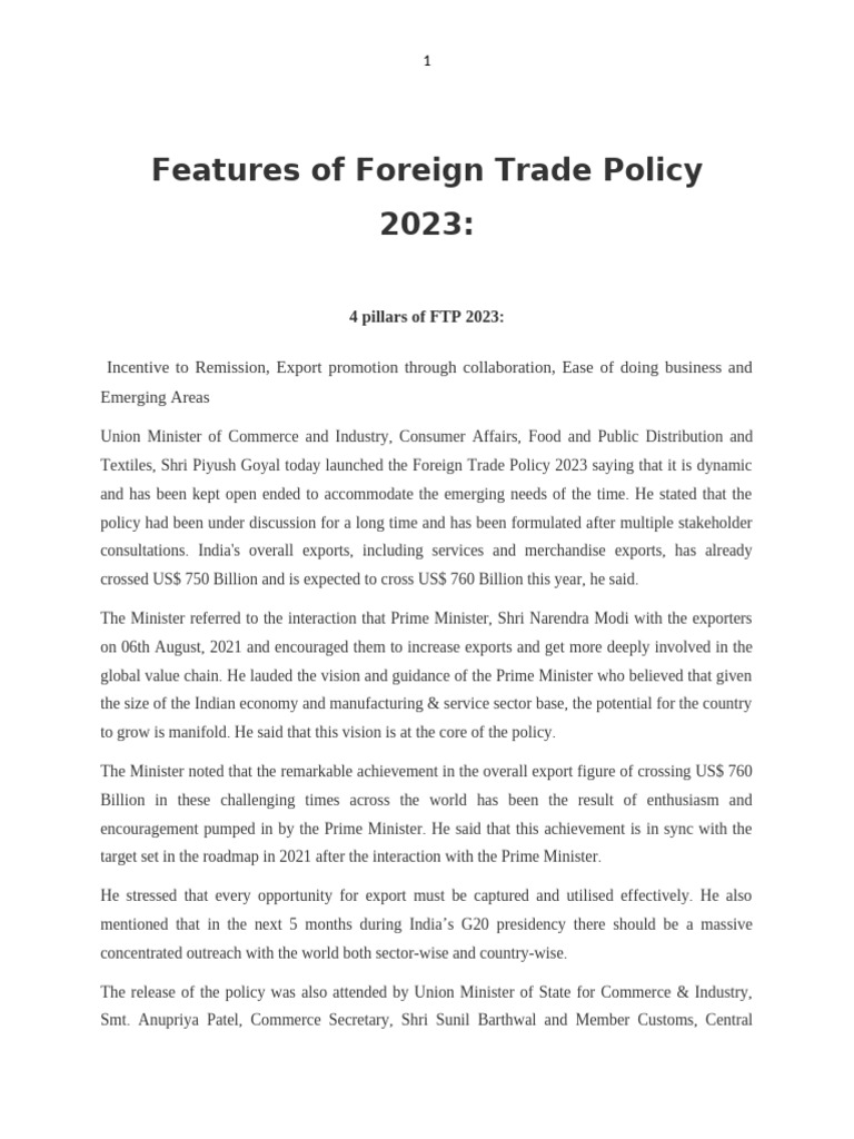 Features of New Trade Policy | PDF | Exports | Economies