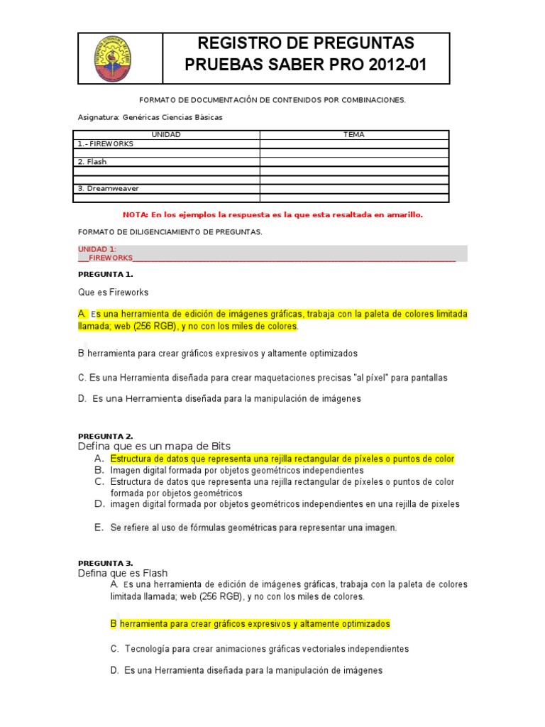 Formato para Diligenciamiento de Preguntas Pruebas Saber Pro | PDF