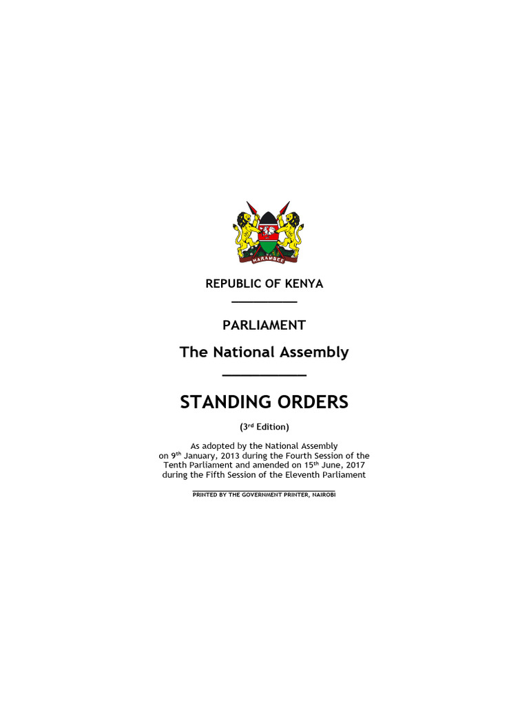 National Assembly 12th - Parliament - Standing - Orders - 2017 | PDF ...