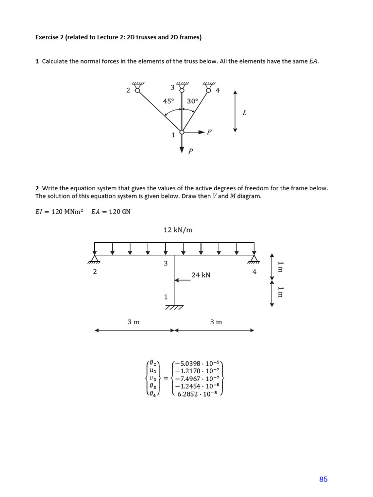 2D Trusses and Frames Analysis Exercise | PDF