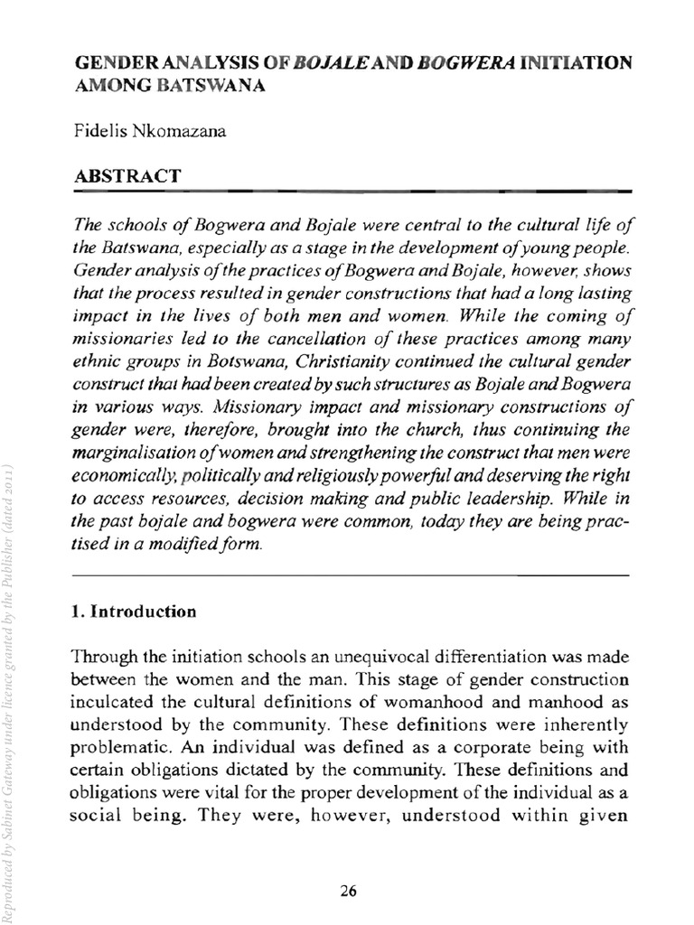 Nkomazana 2005 Gender Analysis of Bogwera and Bojale Initiation Among ...