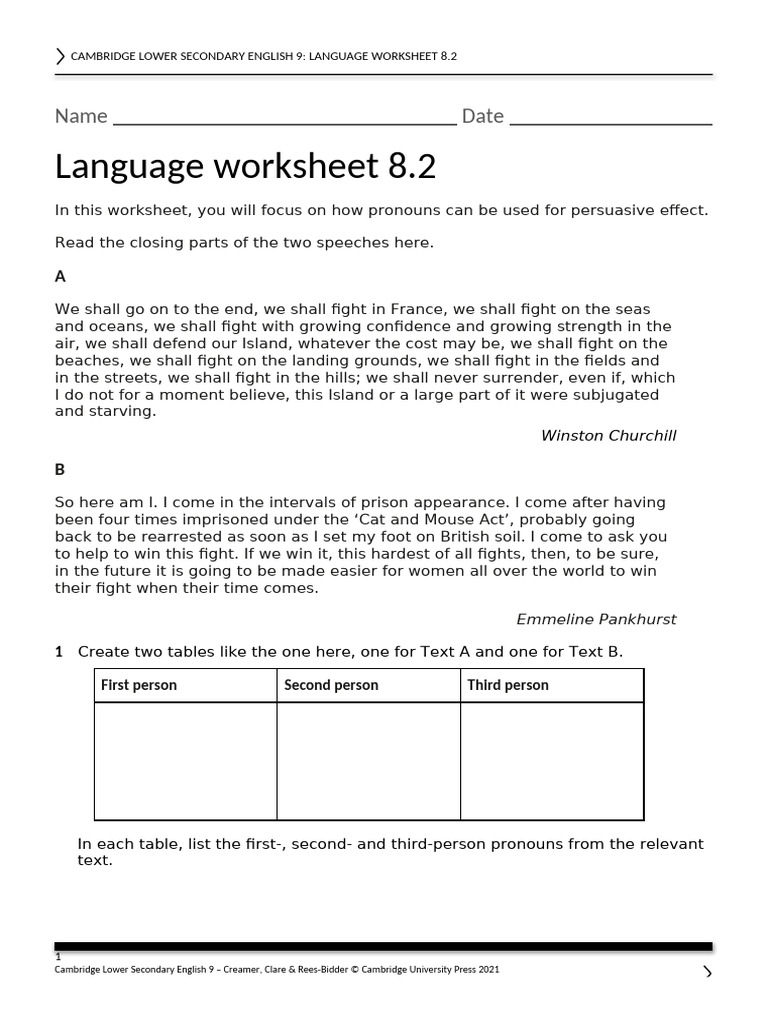 Persuasive Pronouns Worksheet 8.2 | PDF | English Language | Linguistics