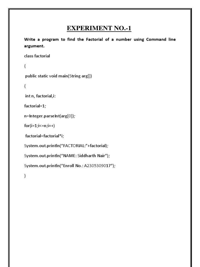 Experiment No.-1: Write A Program To Find The Factorial of A Number Using Command Line Argument ...