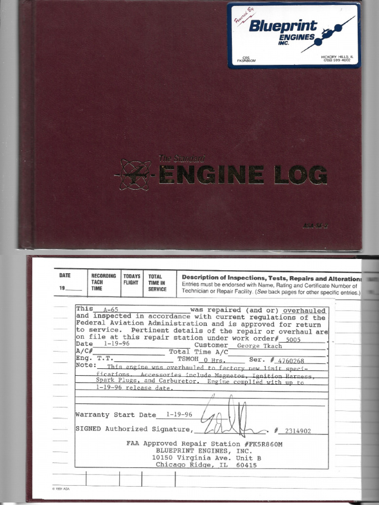 Continental A-65-8F Log Book | PDF
