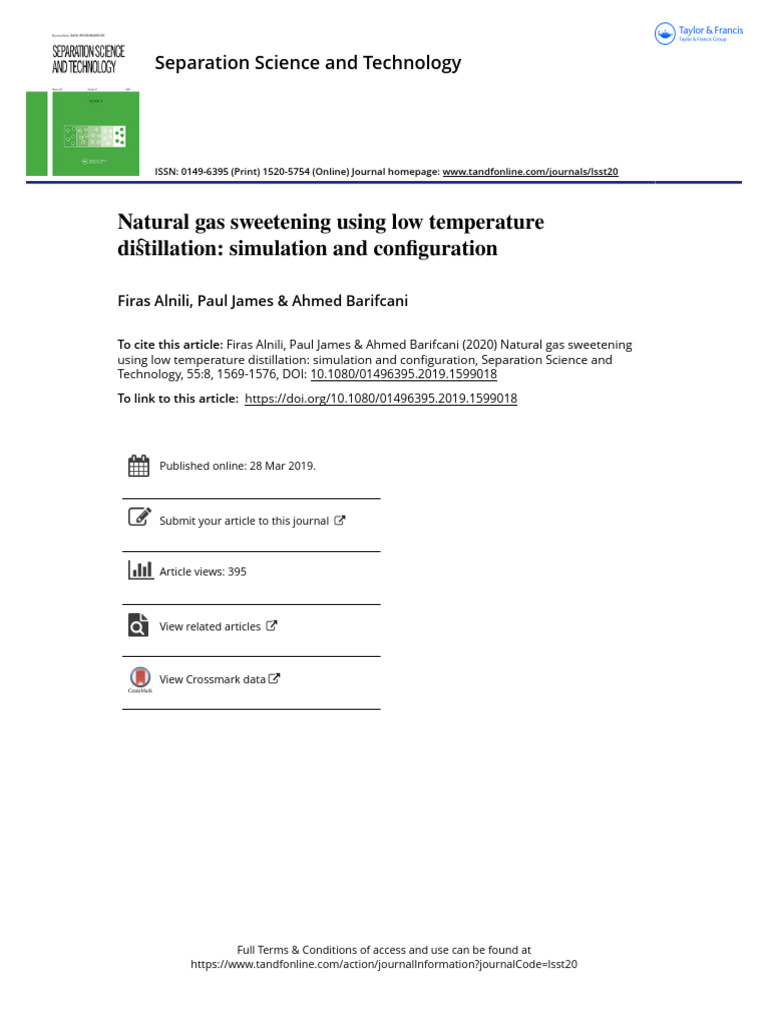 Natural Gas Sweetening Using Low Temperature Distillation Simulation ...