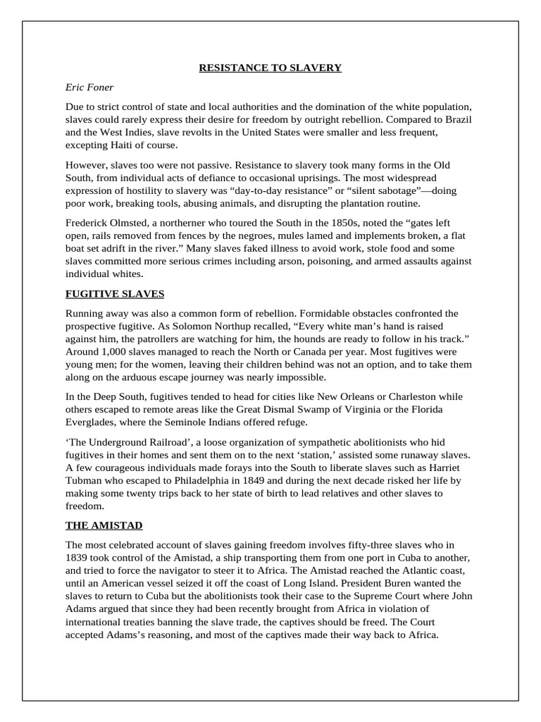 Eric Foner Slave Resistance | PDF | Abolitionism | Slavery