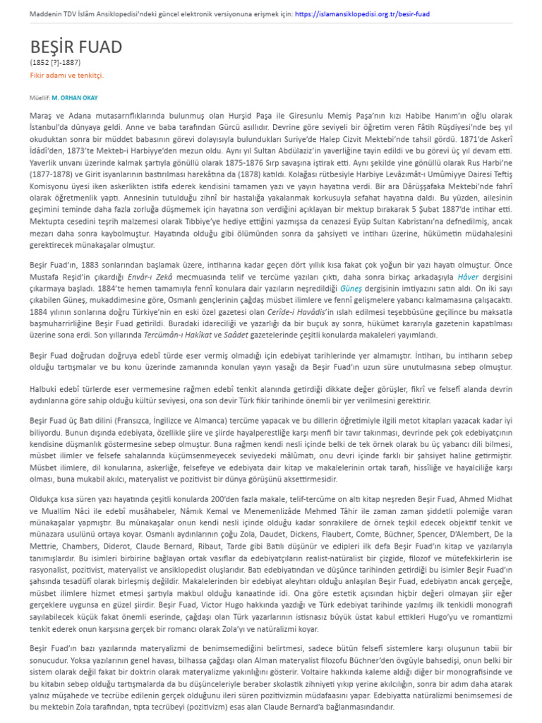 BEŞİR FUAD - TDV İslâm Ansiklopedisi | PDF