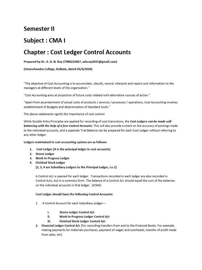 Cost Ledger Control Accounts | PDF | Cost Of Goods Sold | Management ...