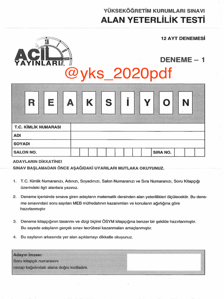 Acil Reaksiyon 12 AYT Matematik Deneme Yks | PDF