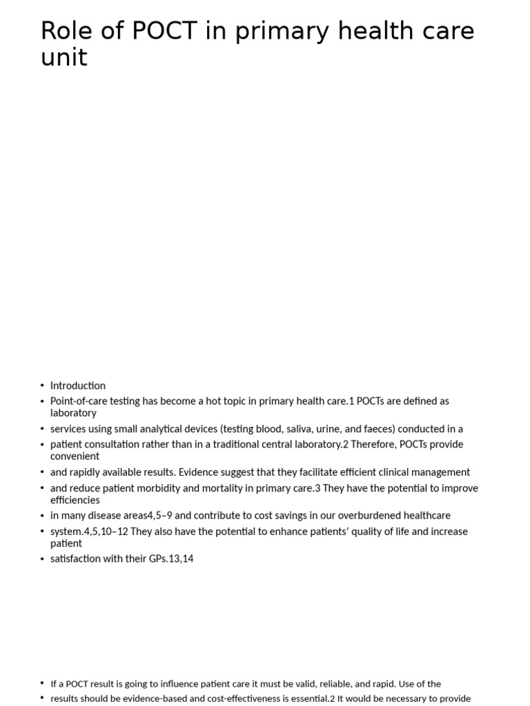 Role of POCT in Primary Health Care Unit | PDF | Health Care | General Practitioner
