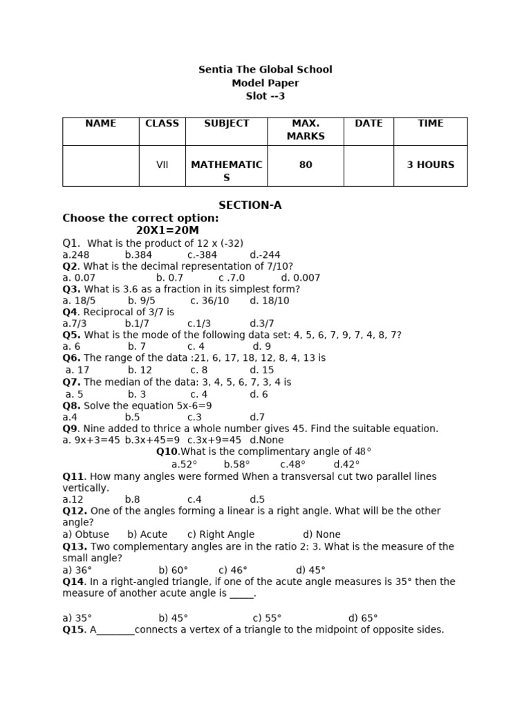 Grade 7 PT2 Model Slot 3 | PDF | Triangle | Angle
