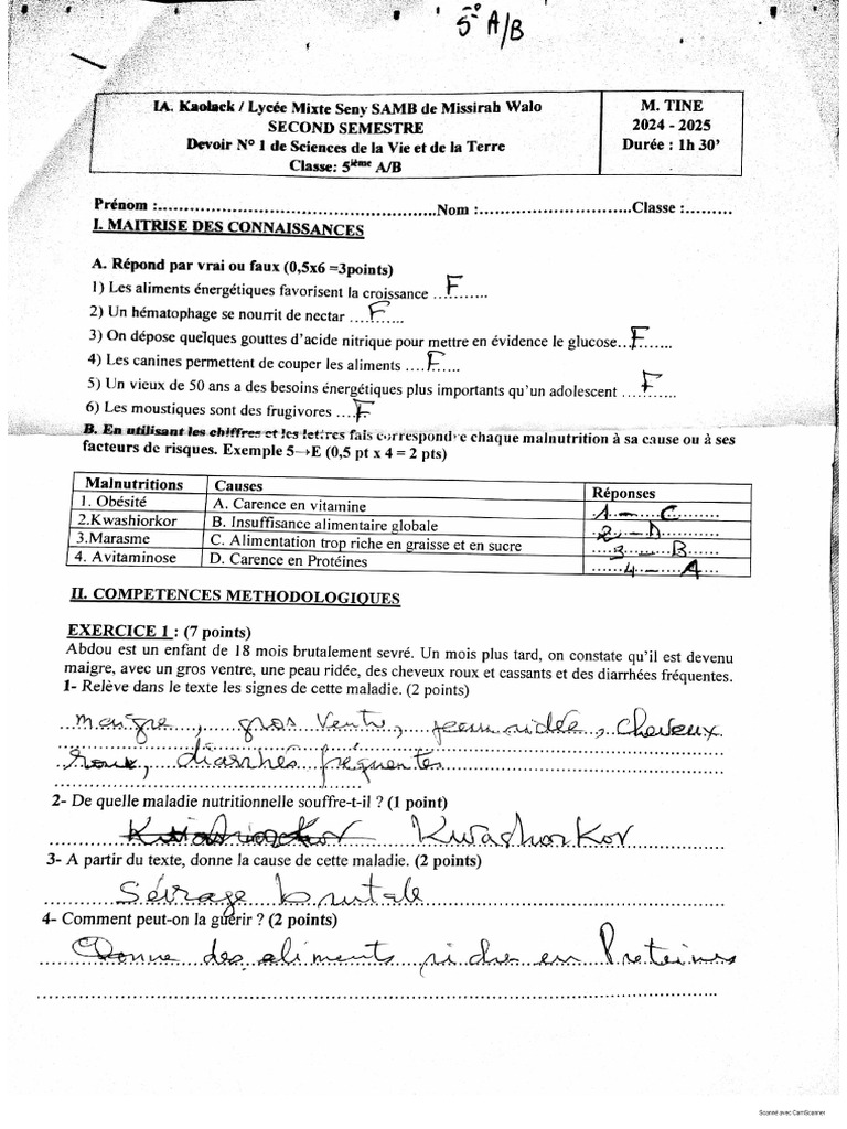 Devoir de 5e Second Semestre | PDF